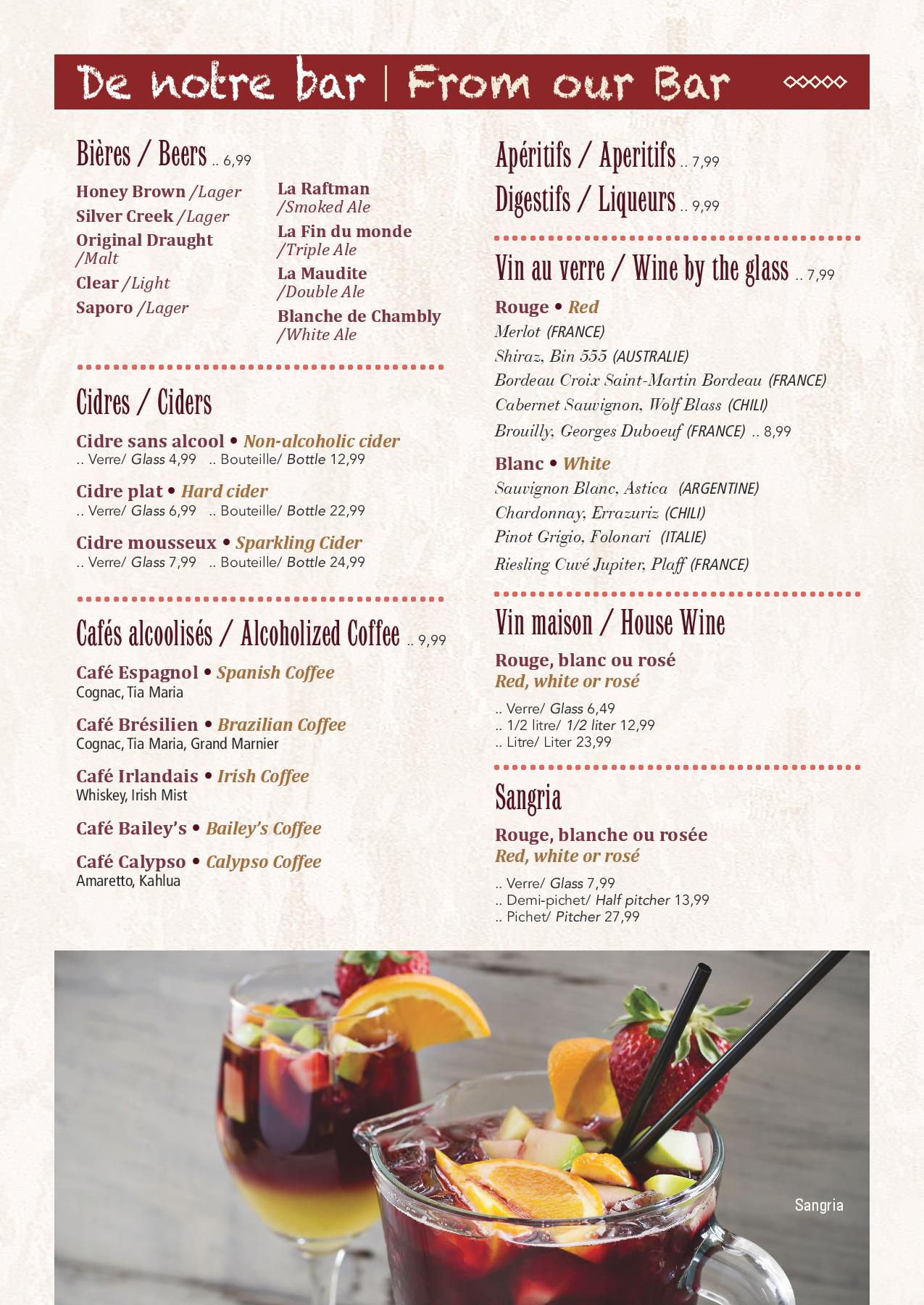 Menu - Montreal | Chez Suzette