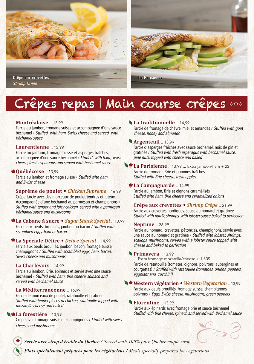 Menu - Montreal | Chez Suzette
