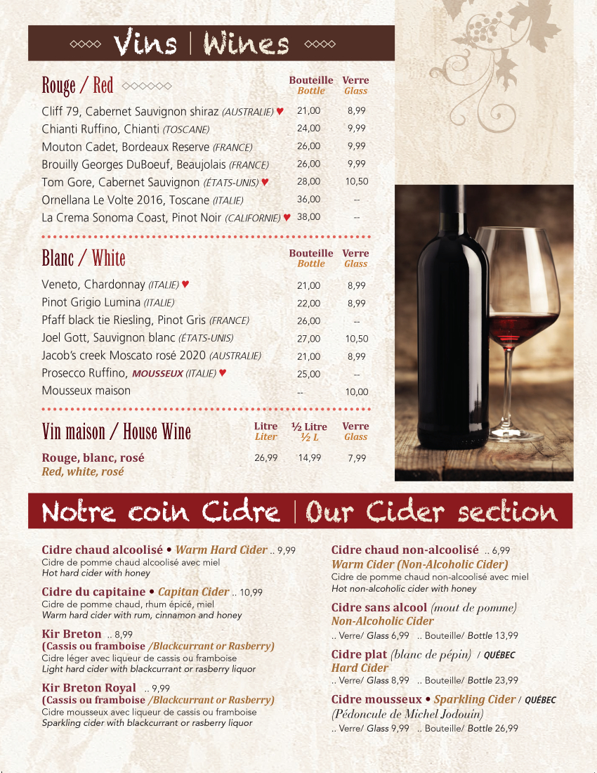 Menu - Montréal | Chez Suzette